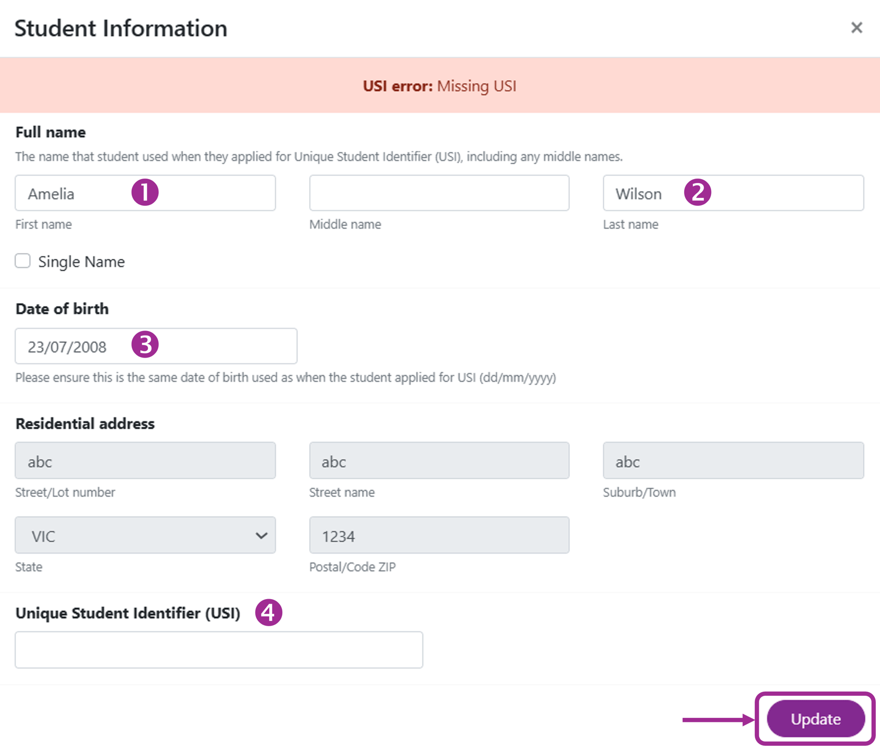 How to update your USI number
