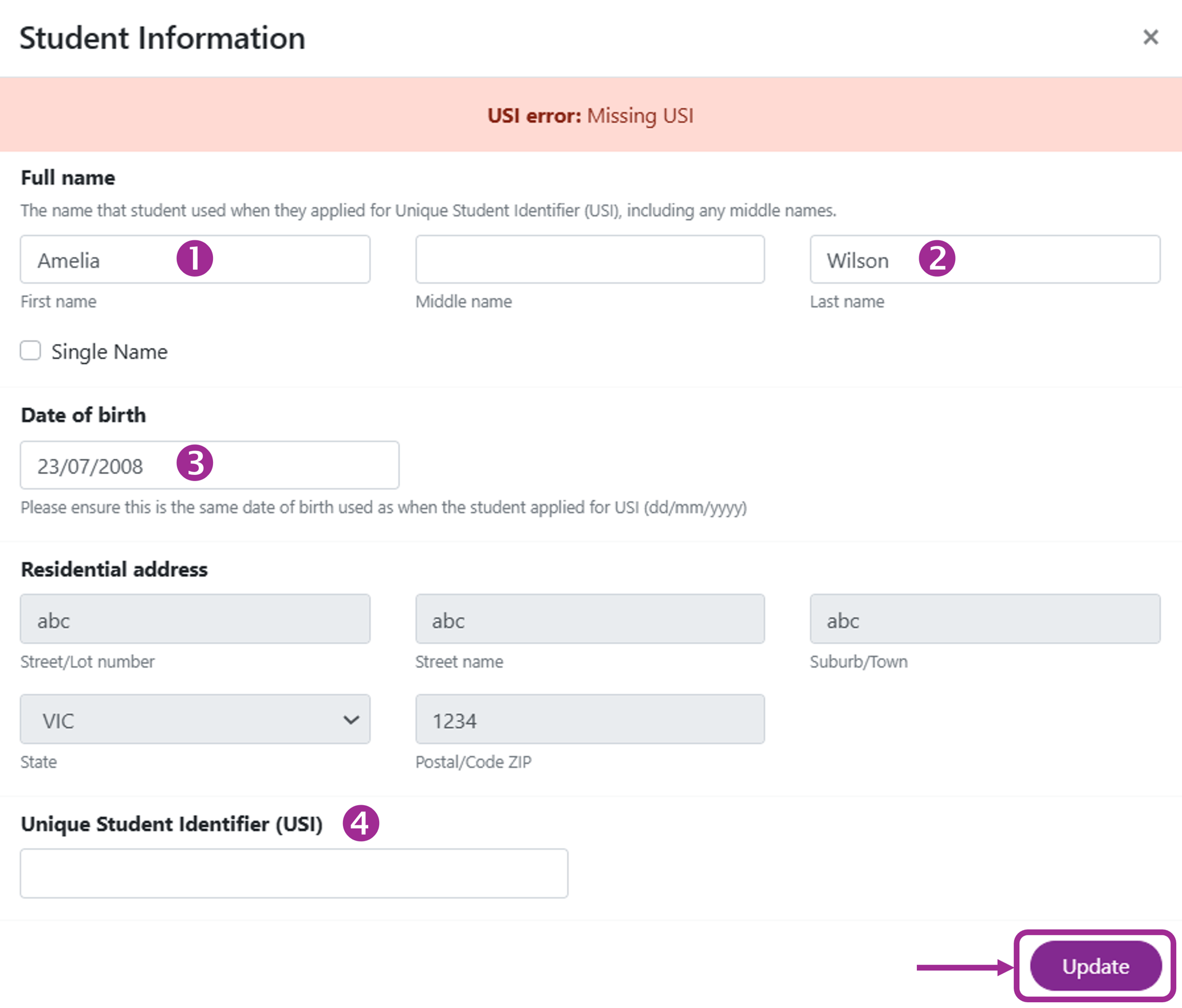 How to update your USI number